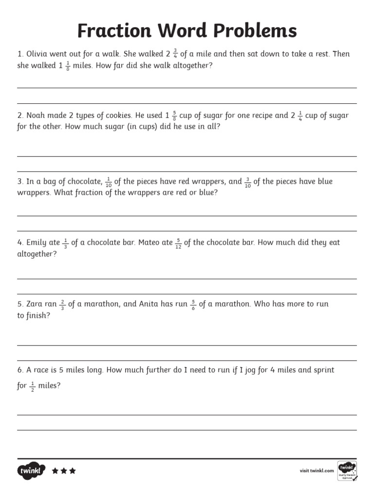 High Ability Fraction Word Problems Differentiated | PDF
