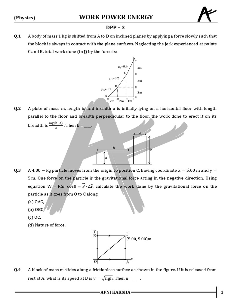 DPP - 03 - Work Power Energy | PDF | Force | Mass