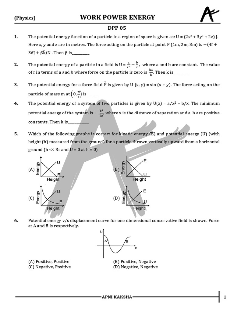 DPP - 05 - Work Power Energy | PDF | Potential Energy | Force