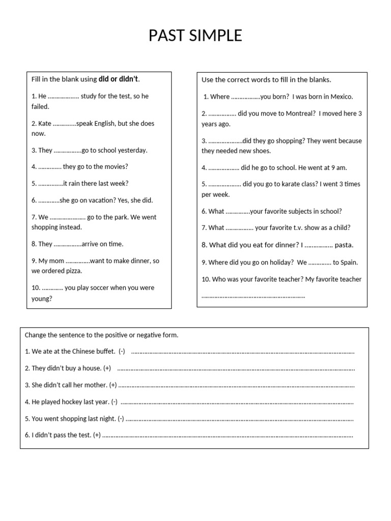 Past Simple Grammar Exercise | PDF