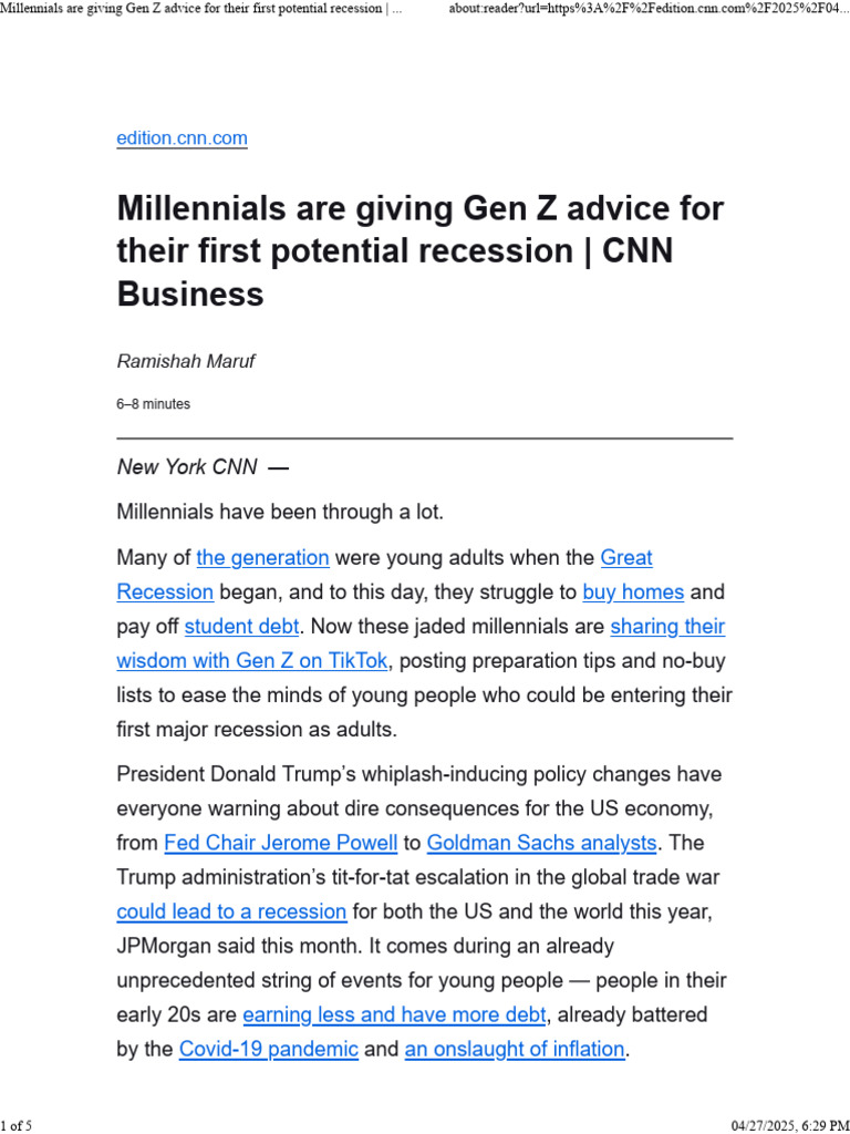 Millennials Are Giving Gen Z Advice For Their First Potential Recession ...