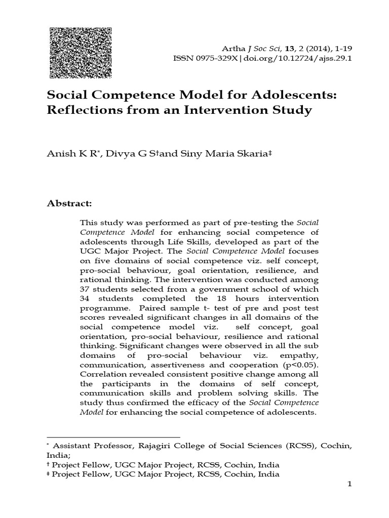 Social Competence Model For Adolescents | PDF | Self Efficacy | Adolescence
