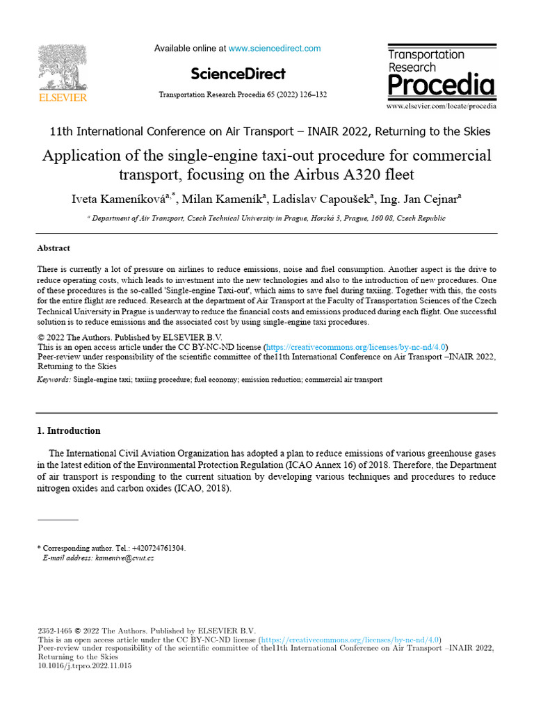 Single-Engine Taxi-Out for A320 Efficiency | PDF | Greenhouse Gas ...