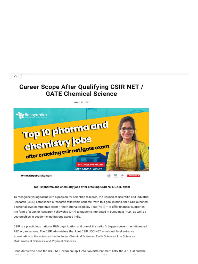 Jobs After CSIR NET - Pharma and Chemistry Jobs After NET - GATE Exam | PDF