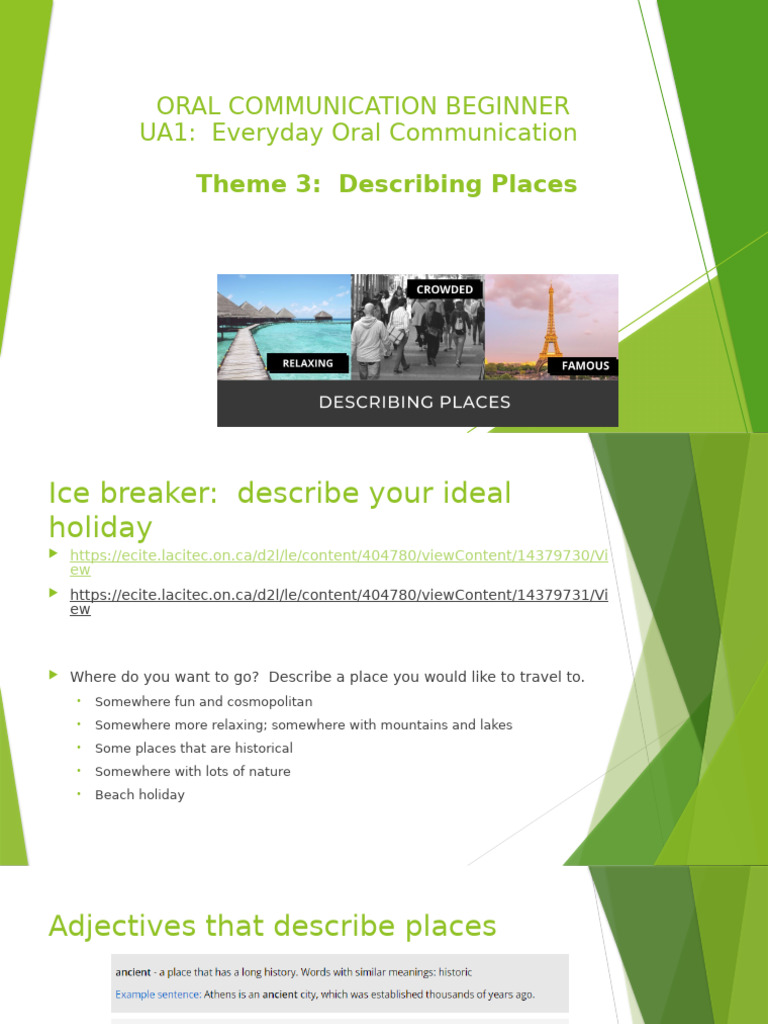 Describing Places: Oral Communication Guide | PDF | Resort | Linguistics