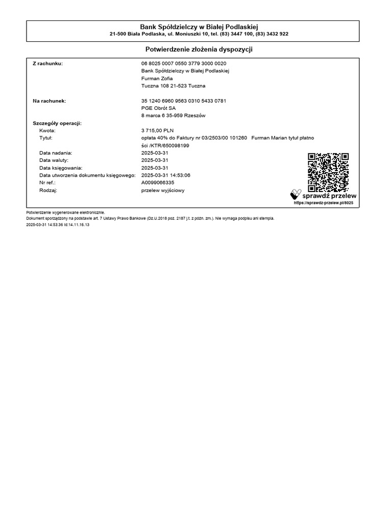 Bank Spółdzielczy W Białej Podlaskiej: 21-500 Biała Podlaska, Ul. Moniuszki 10, Tel. (83) 3447 ...