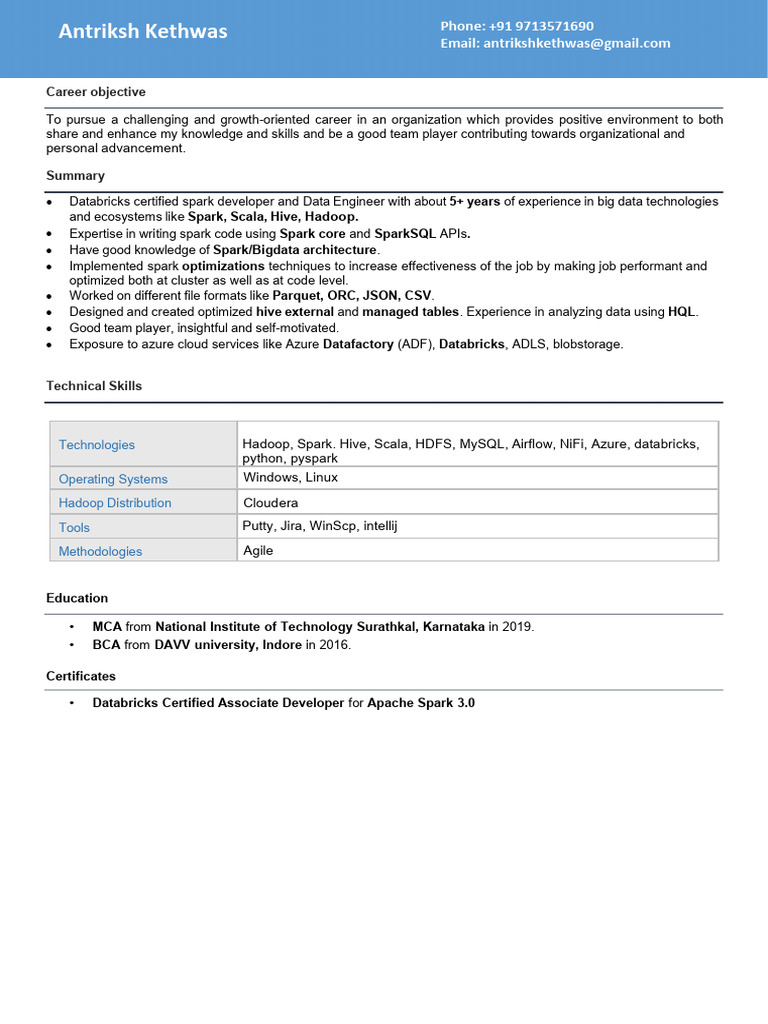 AntrikshKethwas (Data Engineer) | PDF | Apache Spark | Apache Hadoop