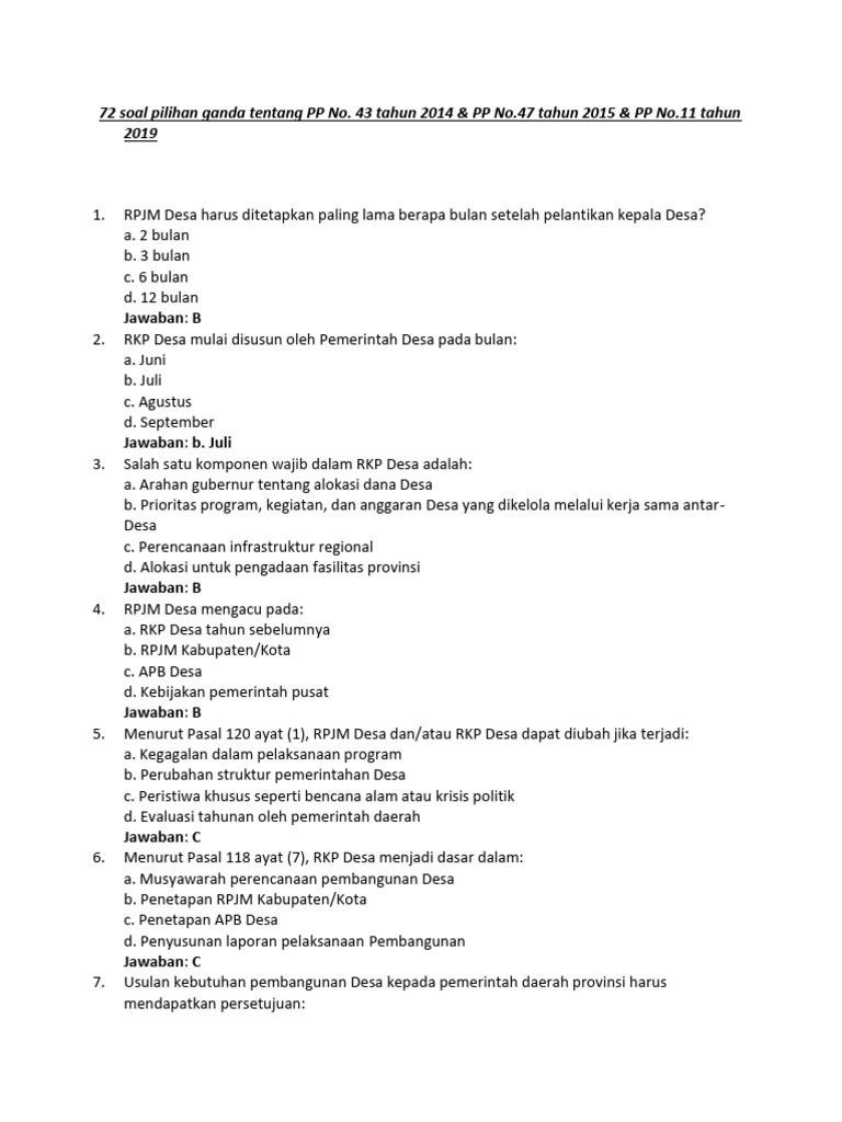Soal PP No. 43 Tahun 2014 dan 47 Tahun 2015 | PDF