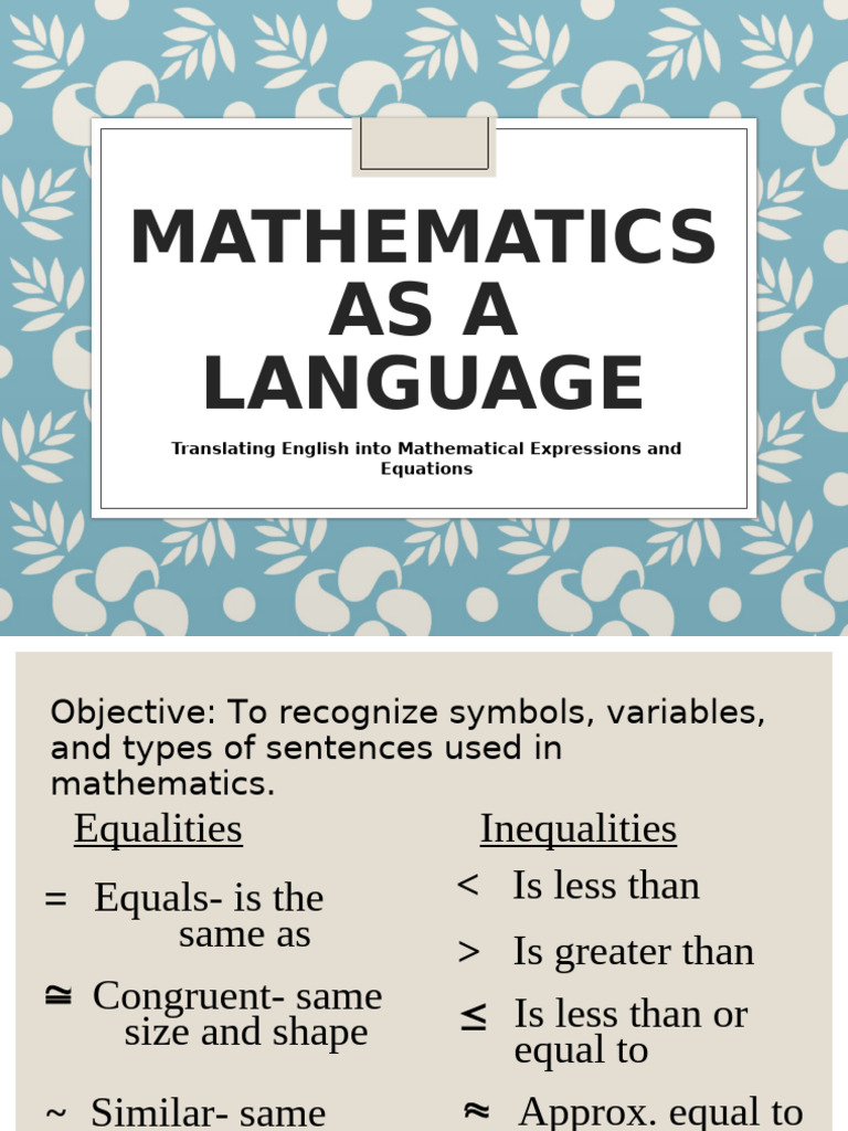 Translating English to Math Expressions | PDF | Inequality (Mathematics ...