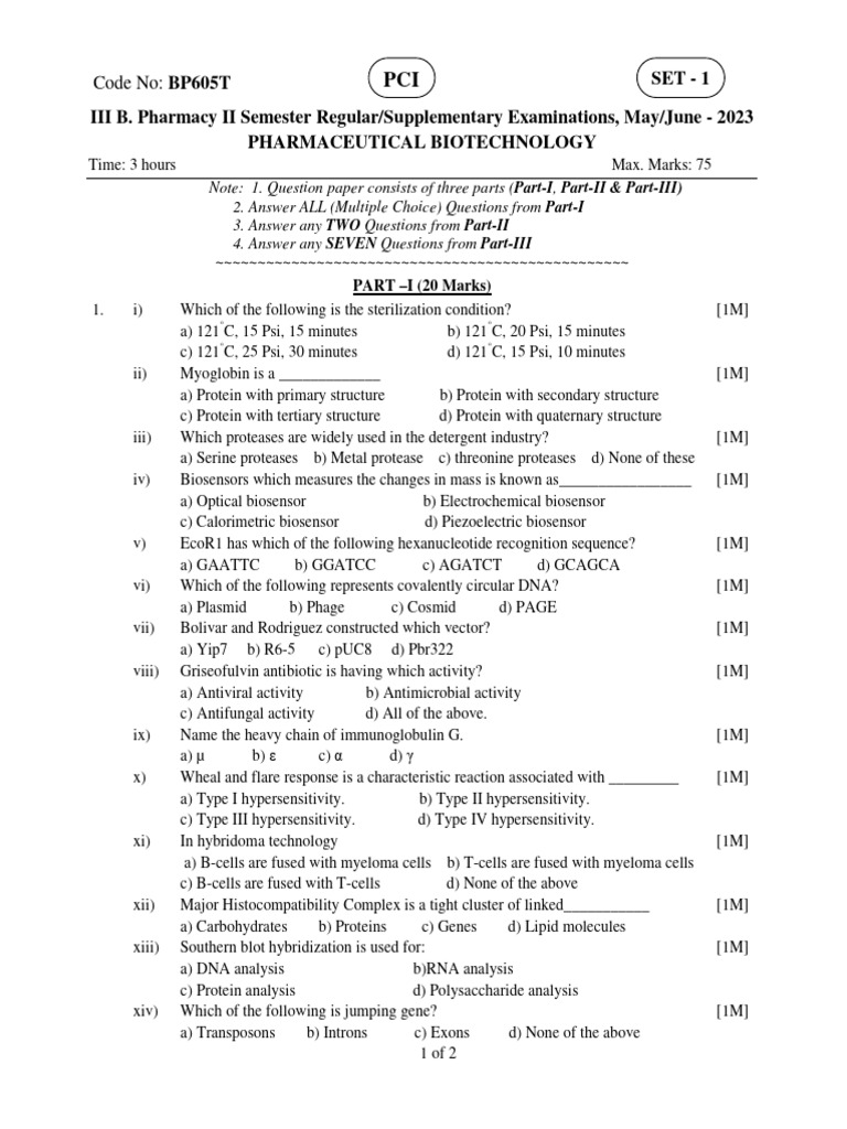 Pharmaceutical Biotechnology Exam Guide | PDF | Fermentation ...