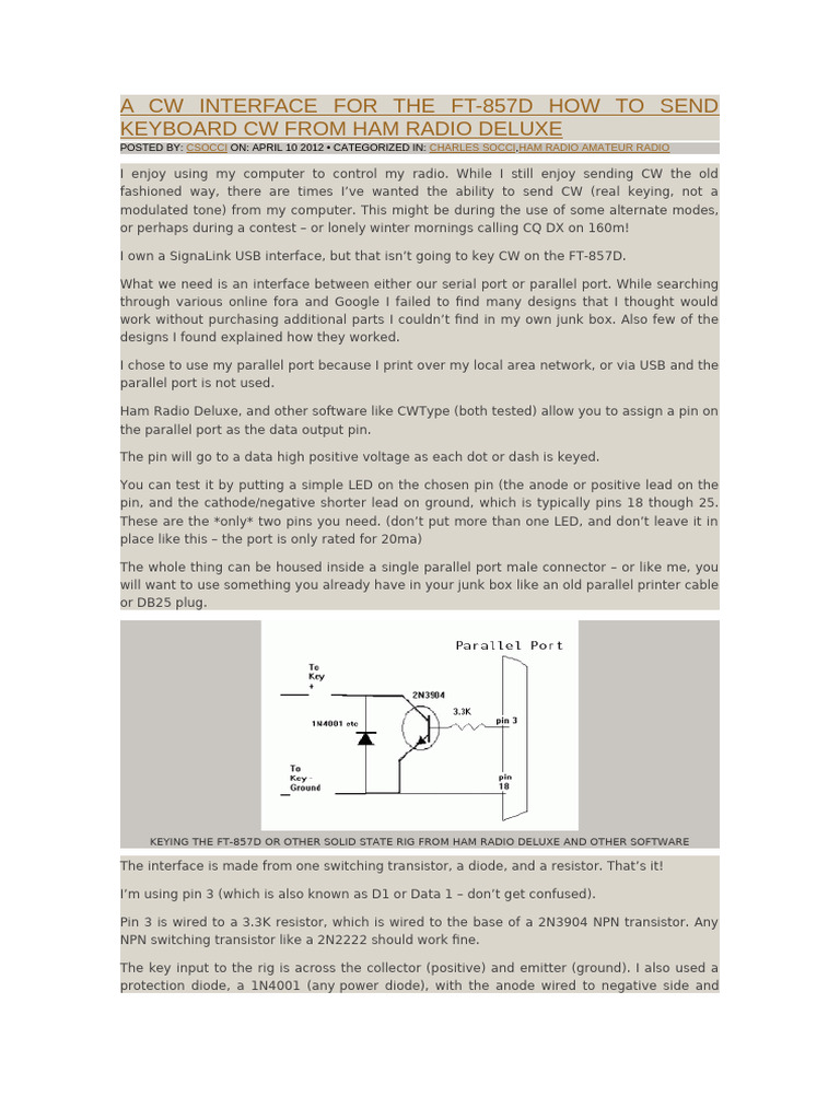 A CW Interface For The FT 857 (Porta Paralela) | PDF | Bipolar Junction ...