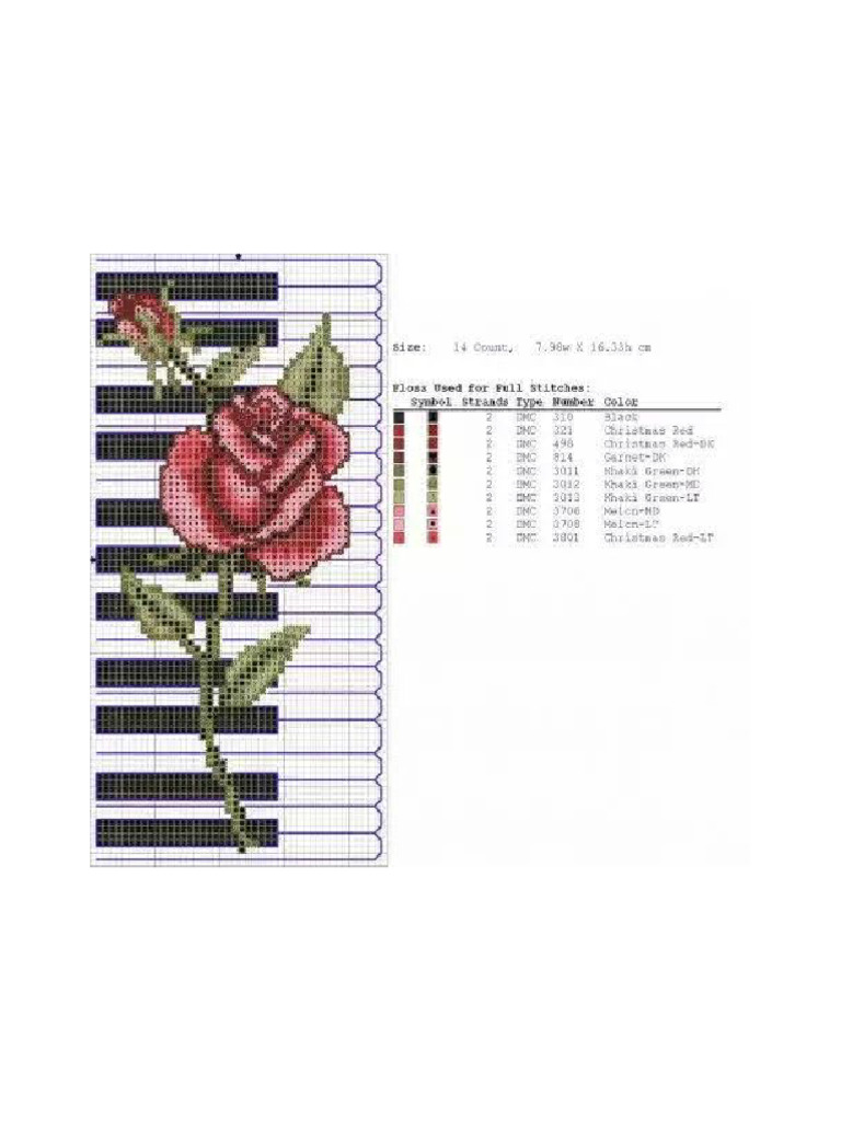 Piano Rose Cross Stitch Pattern | PDF