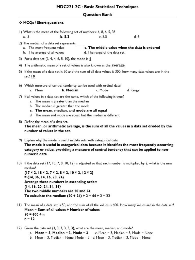 MDC-221-2C - Unit-2 Question Bank | PDF | Arithmetic Mean | Average