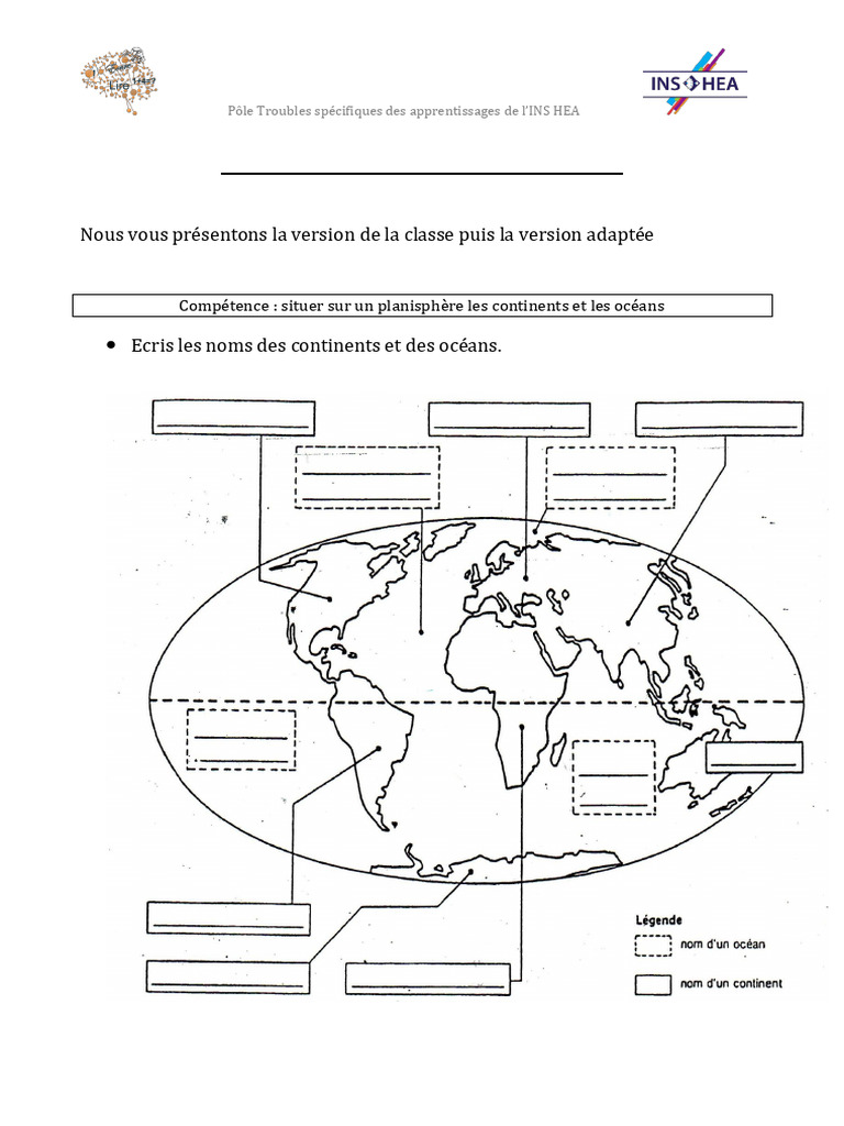 Contrôle de géographie adapté pour élèves dys | PDF | Continent ...