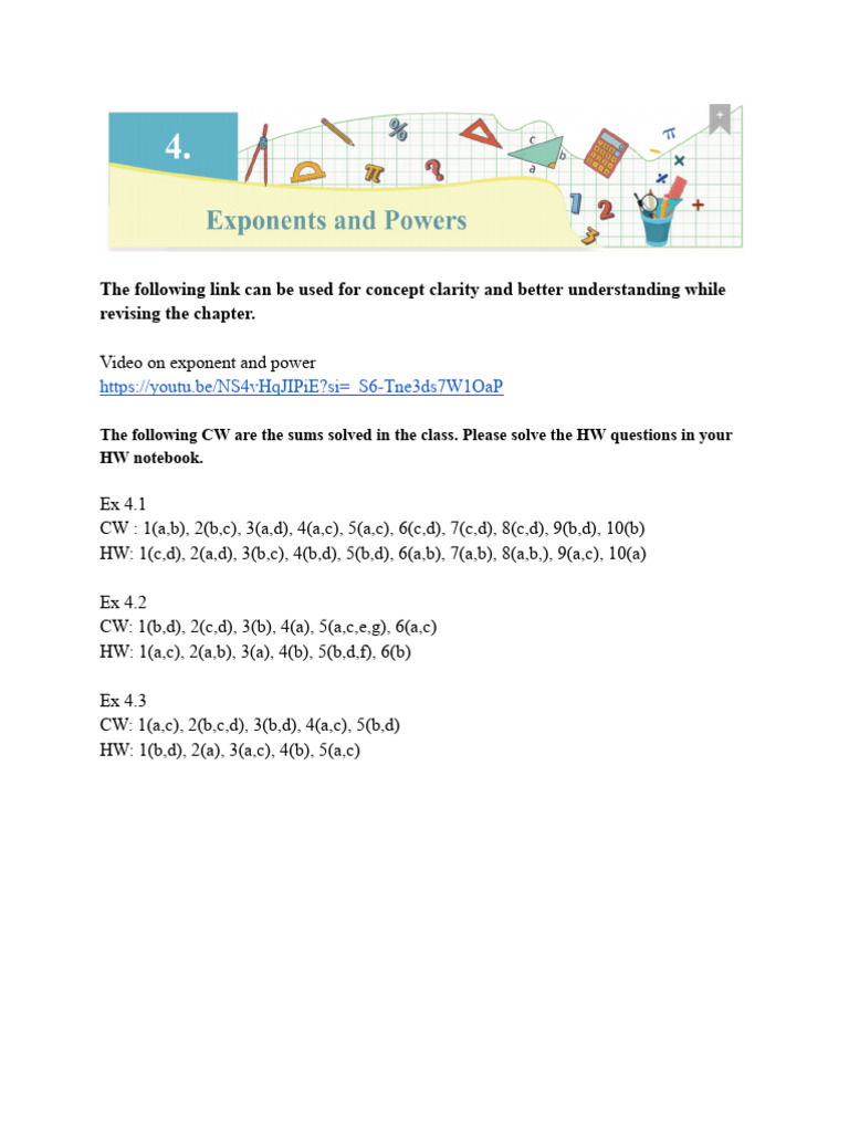 Exponents and Powers | PDF