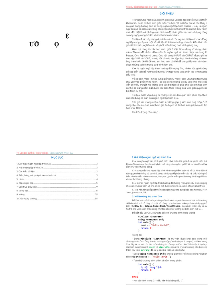 Tai Lieu BDHSG C++ | PDF