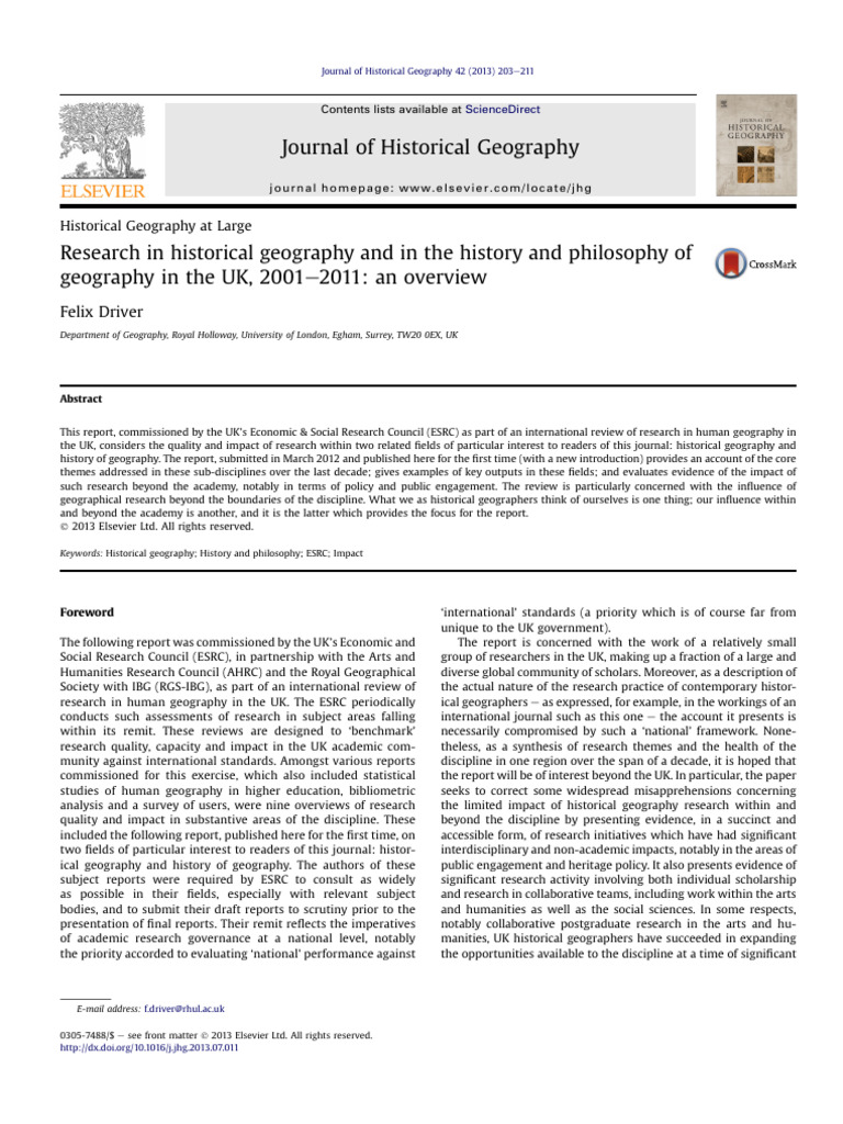Research in Historical Geography and in The Histor | PDF | Geography ...