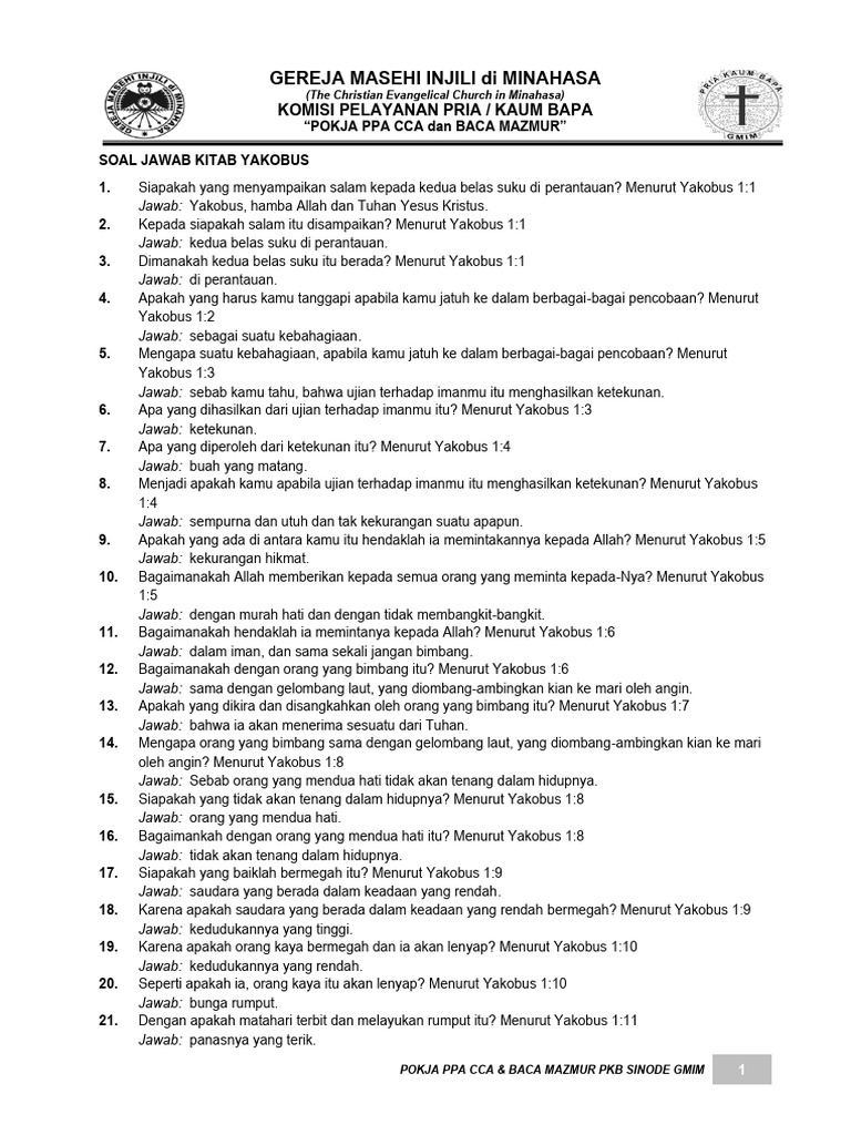 Soal Jawab Kitab Yakobus HAPSA PKB GMIM 2024 | PDF