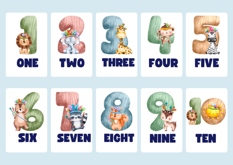 Colorful Watercolor Cute Animal Numbers Poster | PDF