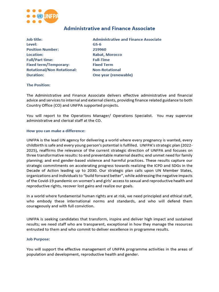 Administrative Finance Associate Role | PDF | United Nations Population ...