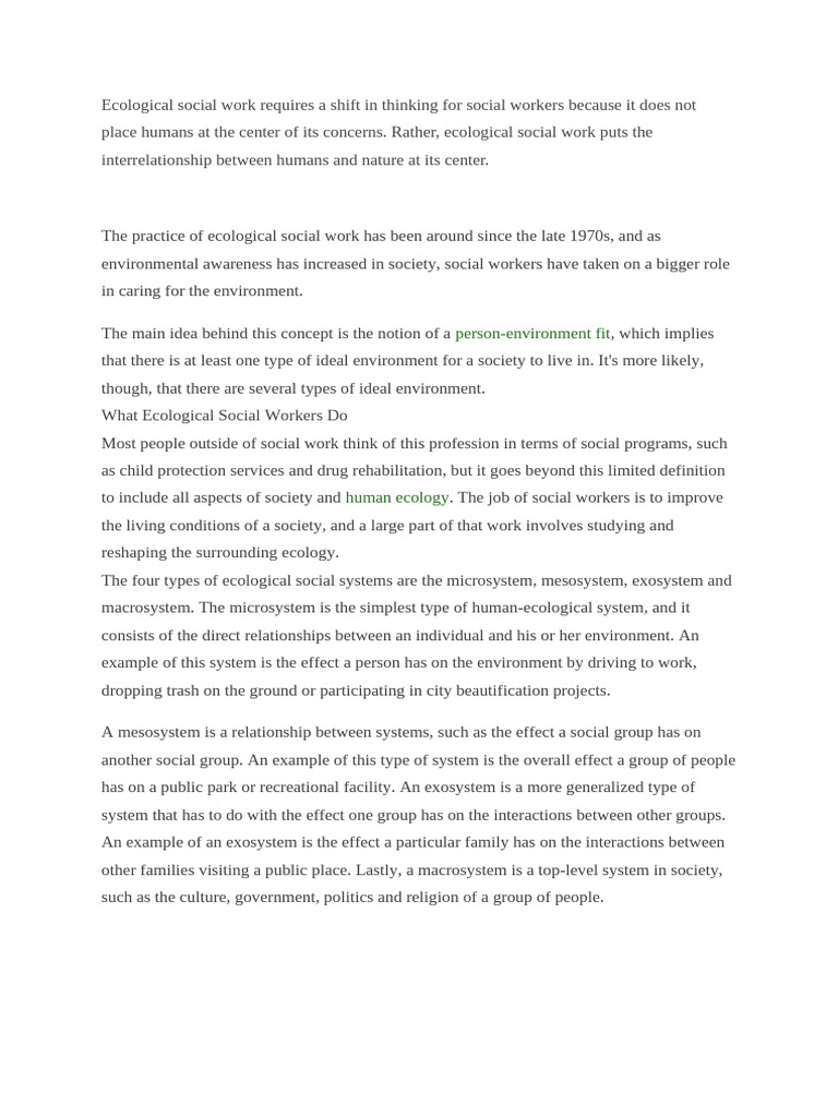 Ecological Systems in Social Work | PDF