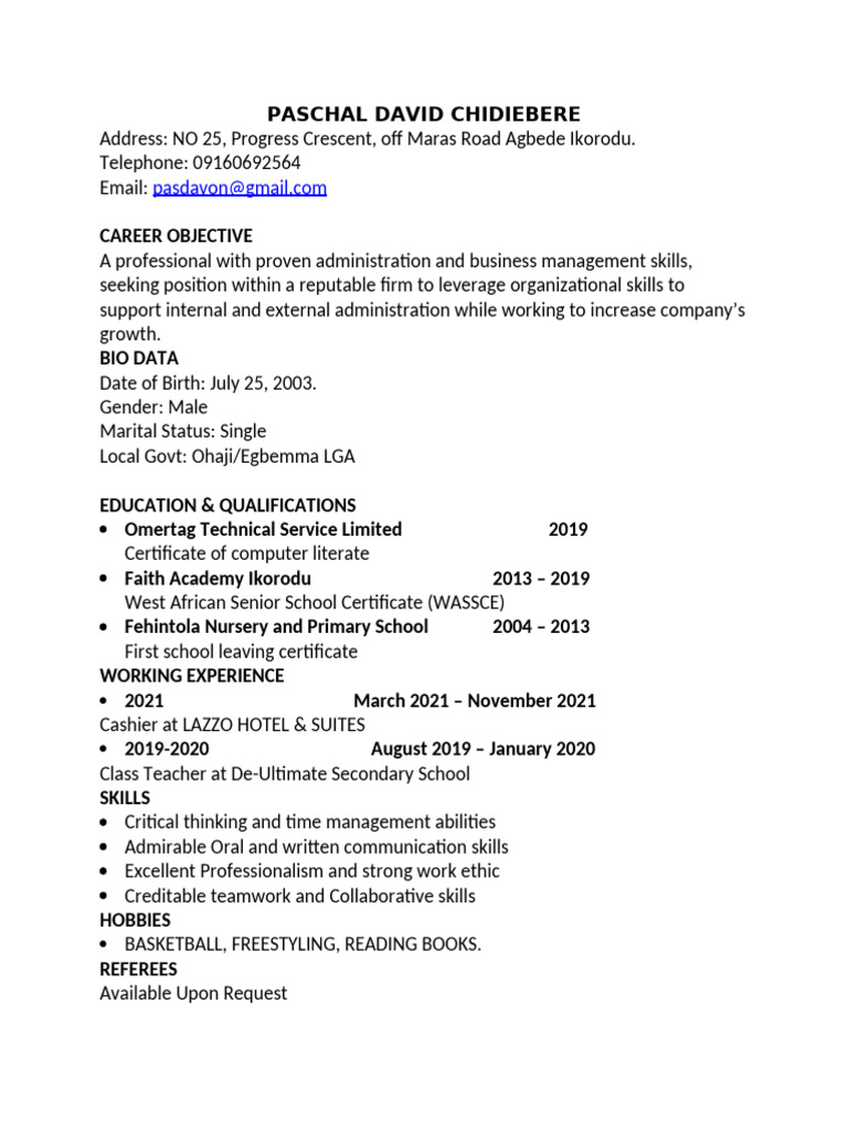 Paschal David Chidiebere | PDF