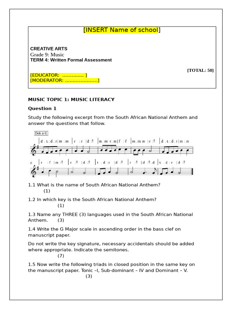 Grade 9 Music Term 4 Assessment | PDF | Tempo | Elements Of Music