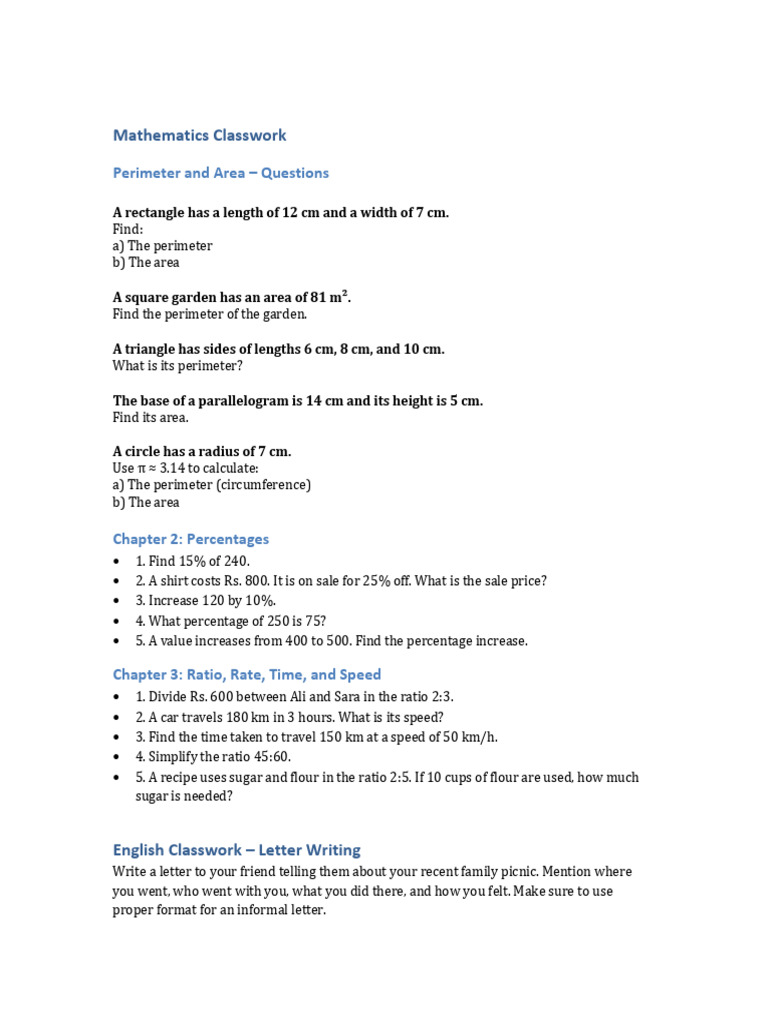 Grade8 Classwork Worksheet | PDF
