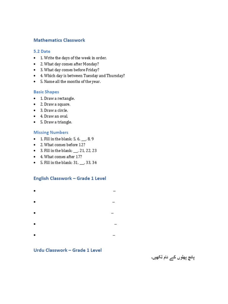 Grade2 Classwork Worksheet U | PDF