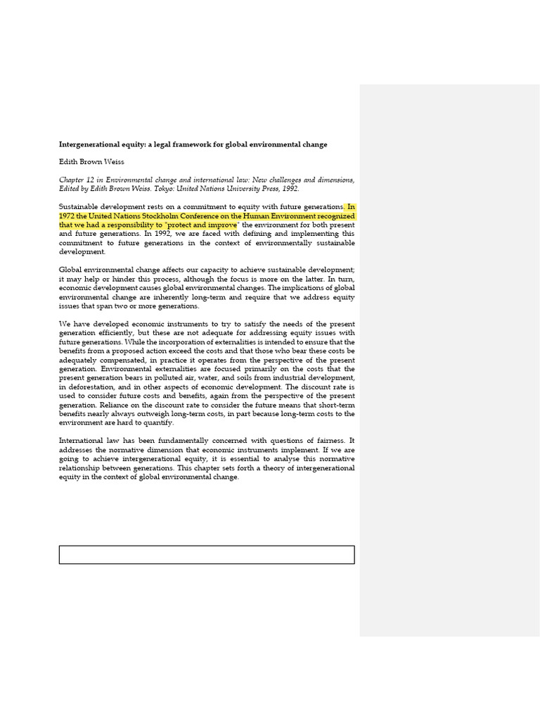 Edith Brown Weiss - Intergenerational Equity UN | PDF | International Law | Sustainability