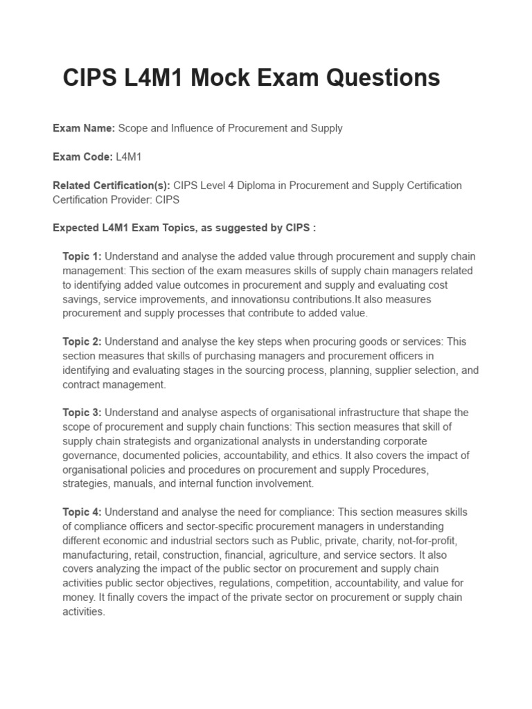 CIPS L4M1 Mock Exam Questions Guide | PDF | Enterprise Resource ...