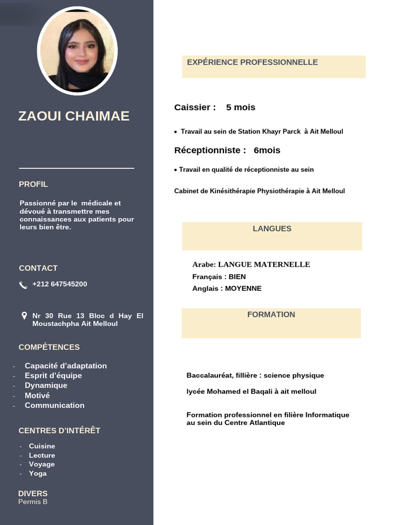 CV de Chaimae Zaoui - Kinésithérapeute | PDF