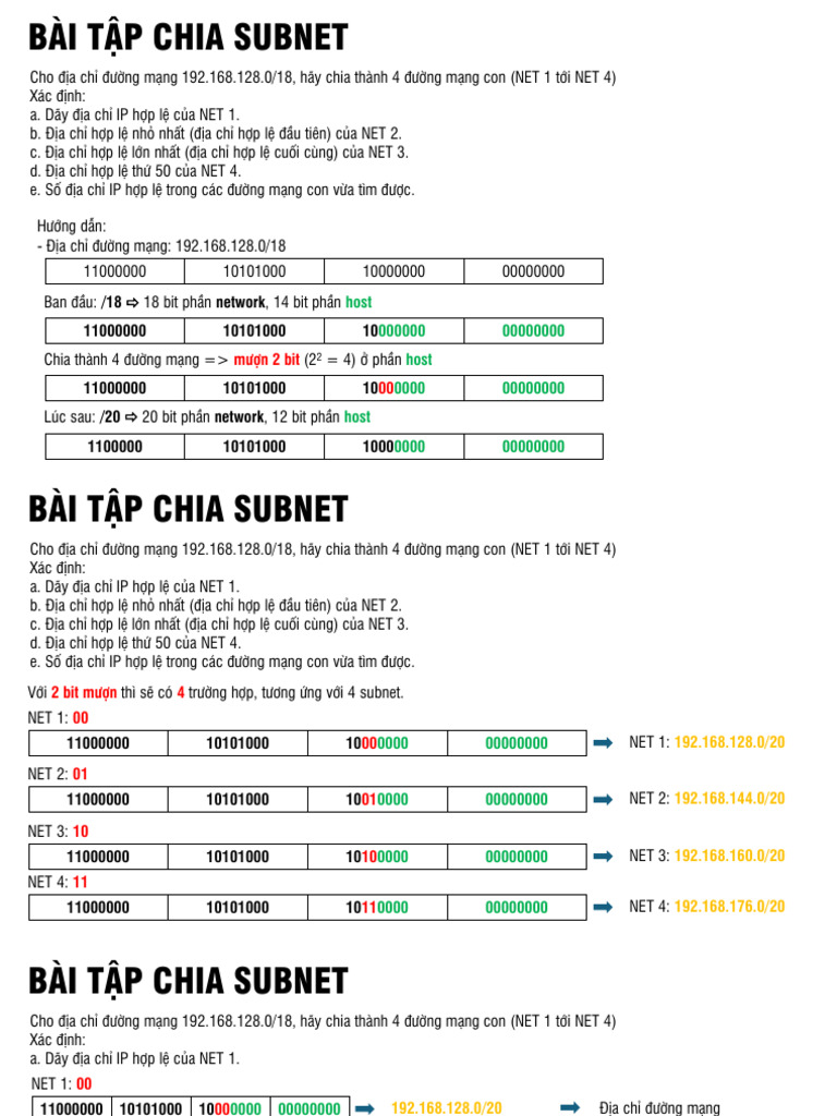 HƯỚNG DẪN BÀI TẬP CHIA SUBNET | PDF