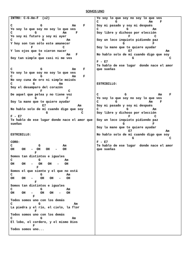 Somos Uno Letra | PDF