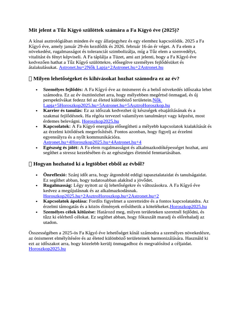 Mit Jelent A Tűz Kígyó Szülöttek Számára A Fa Kígyó Éve | PDF