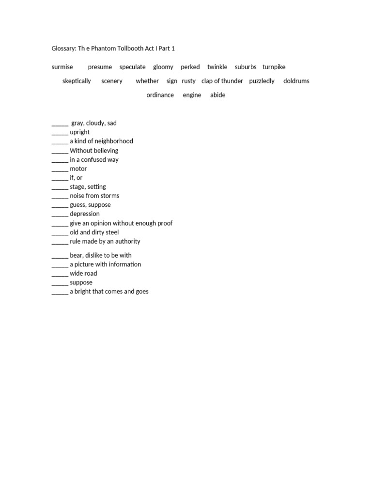 Glossary Phantom Tollbooth Act I Part 1 | PDF