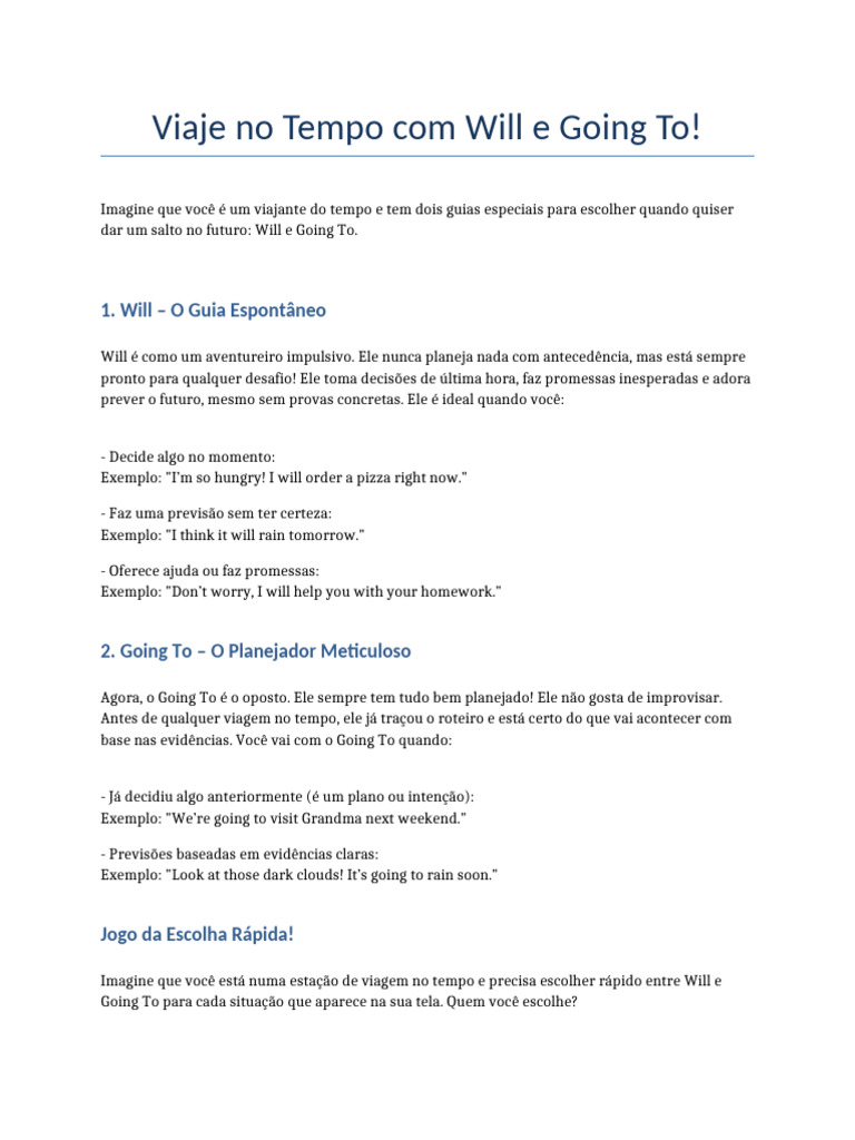 Explicacao Will Going To | PDF