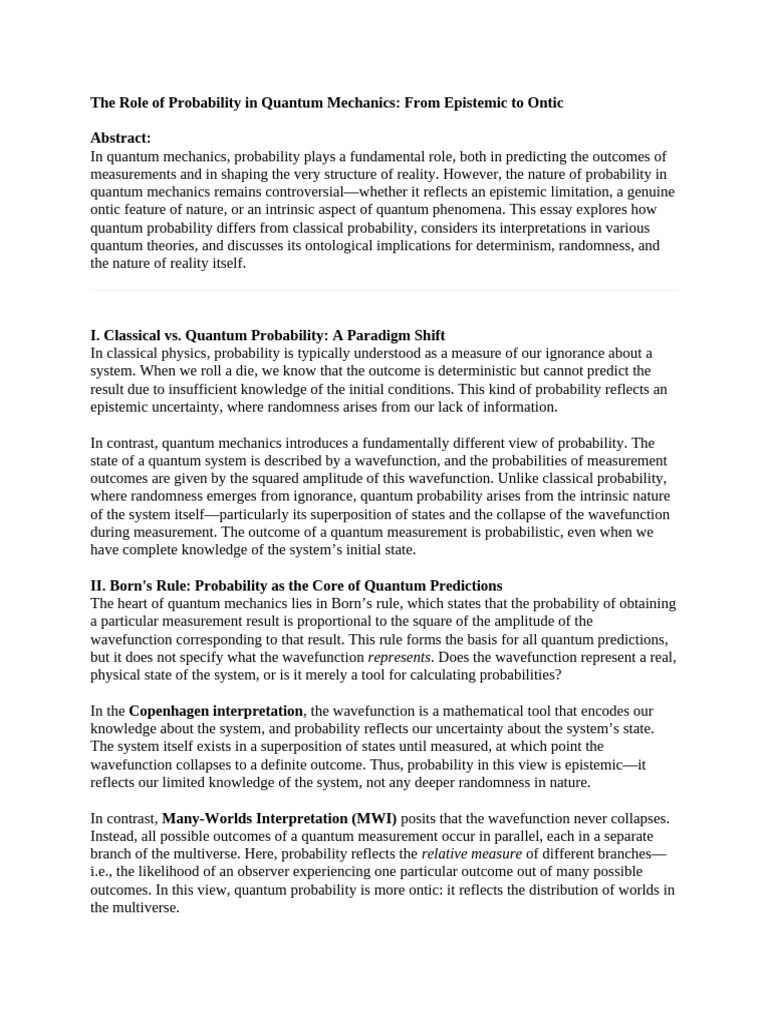 The Role of Probability in Quantum Mechanics: From Epistemic to Ontic | PDF | Quantum Mechanics ...