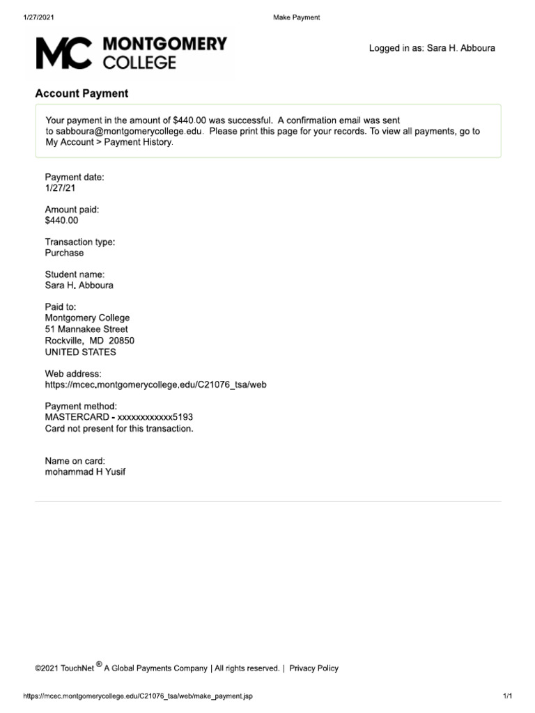 Montgomery College Receipt | PDF