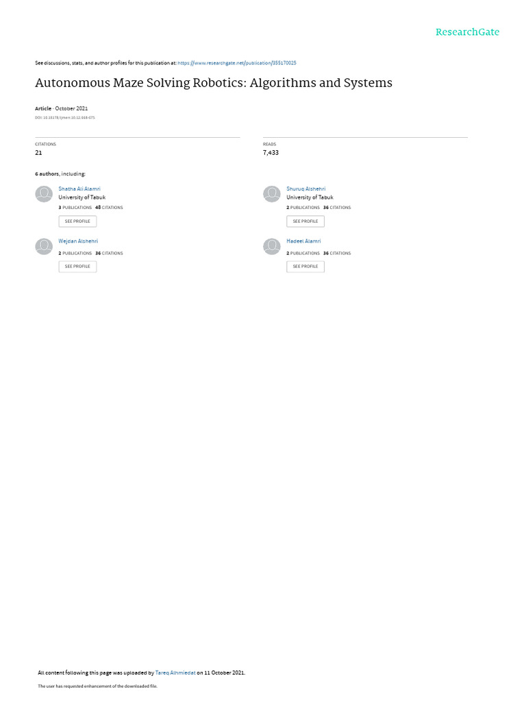 Autonomous Maze Solving Robotics Algorithms And Systems Pdf Algorithms And Data Structures