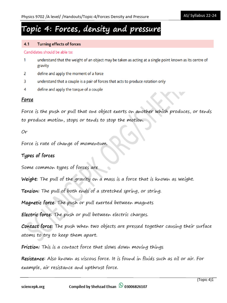 Forces, Density, and Pressure Guide | PDF | Force | Buoyancy