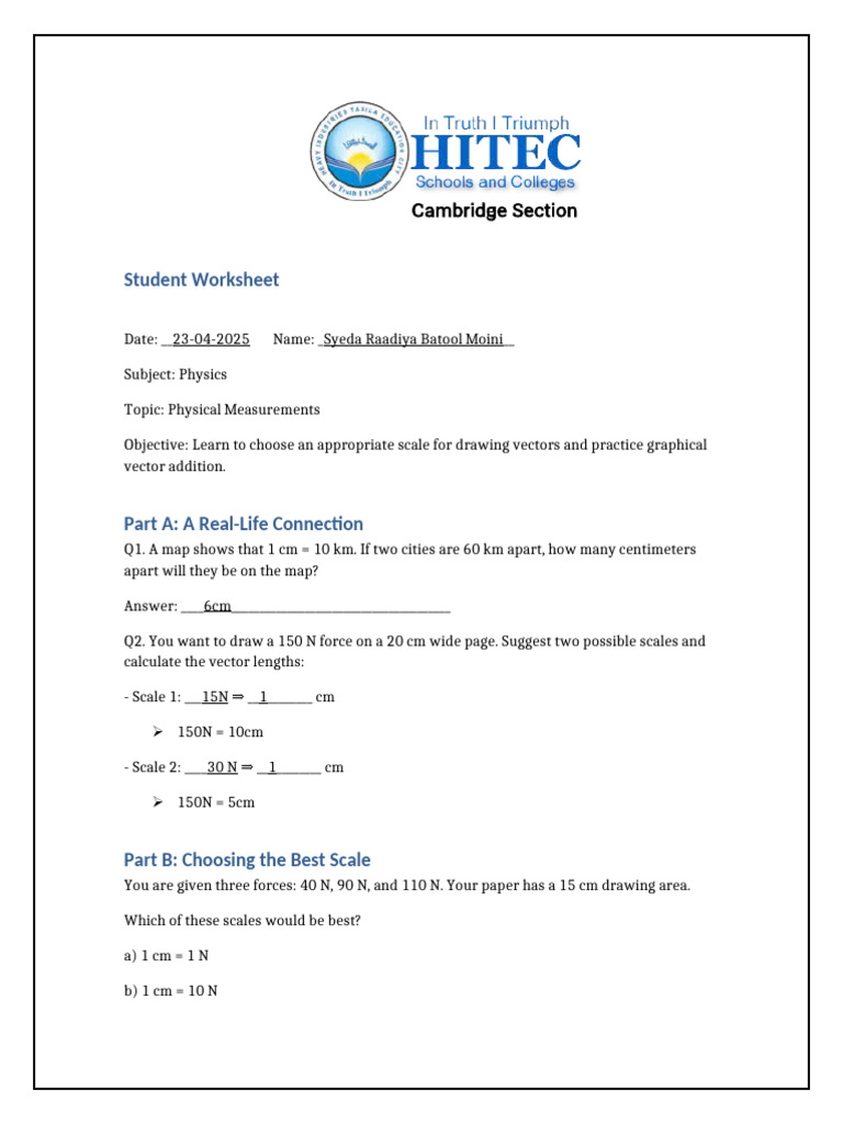 Physics Physical Measurements Worksheet-1 | PDF