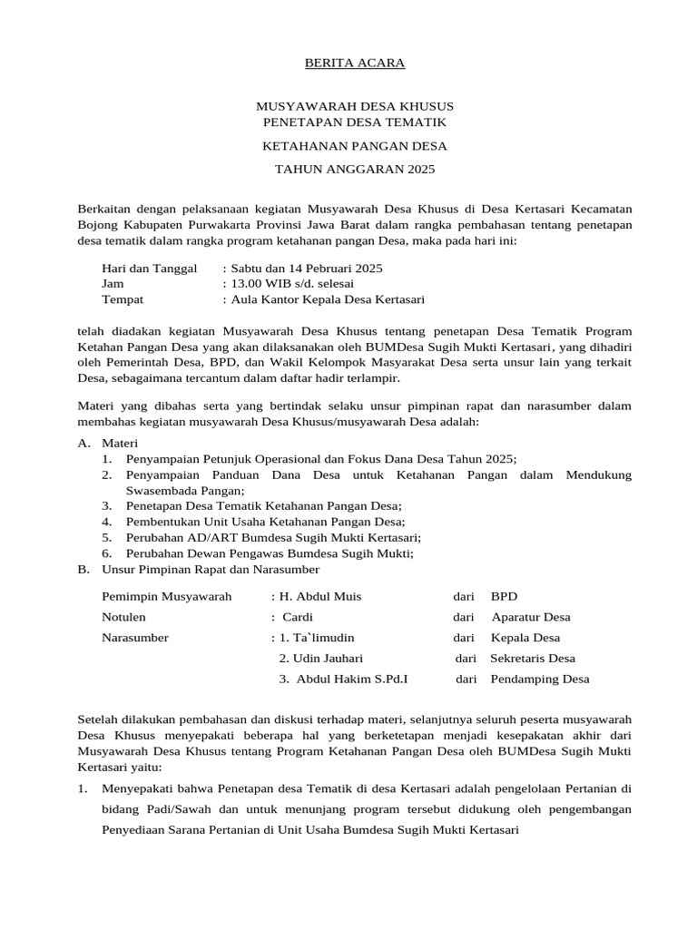 BA. Musdes Ketapang Desa 2025 | PDF
