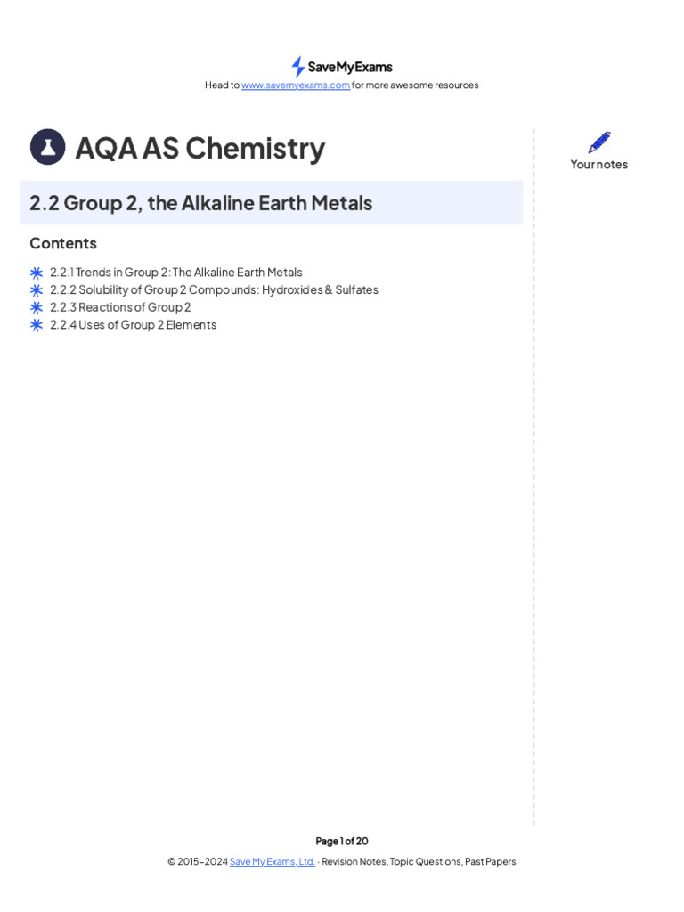 Group 2 Alkaline Earth Metals Overview | PDF | Hydroxide | Magnesium