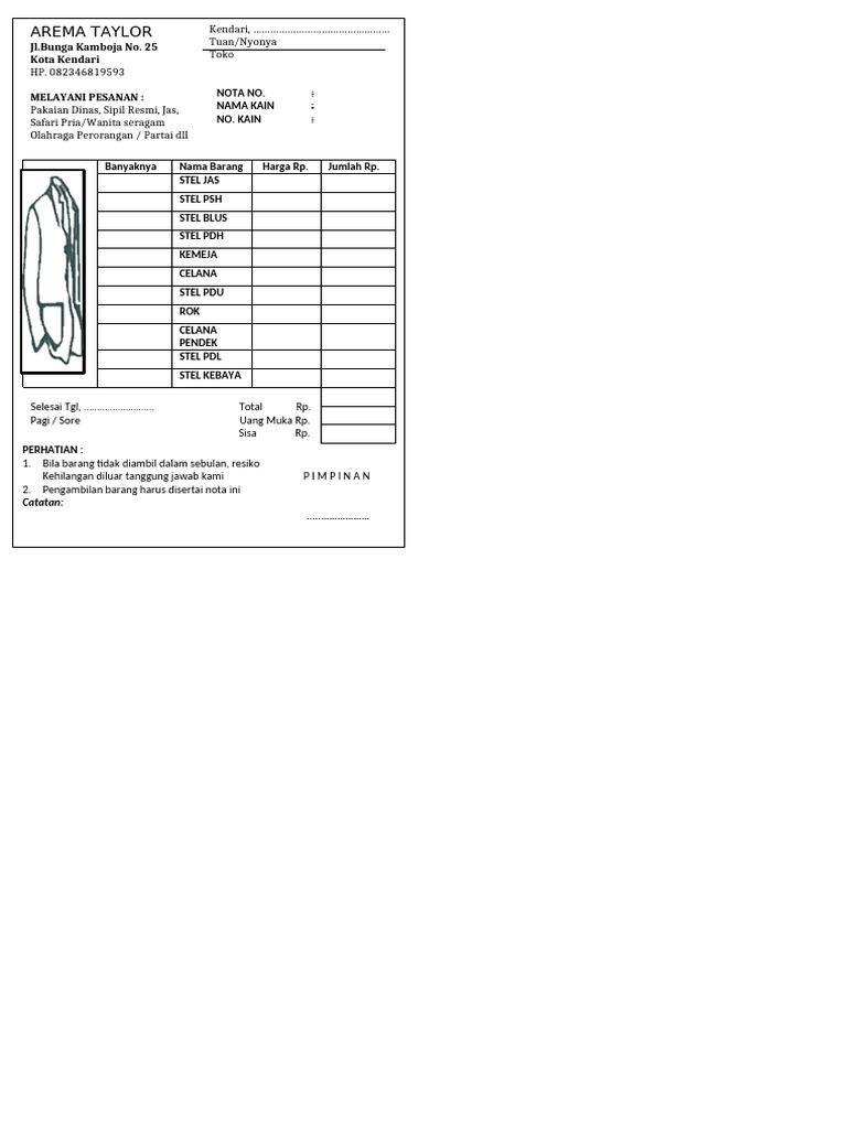 Nota Baju | PDF