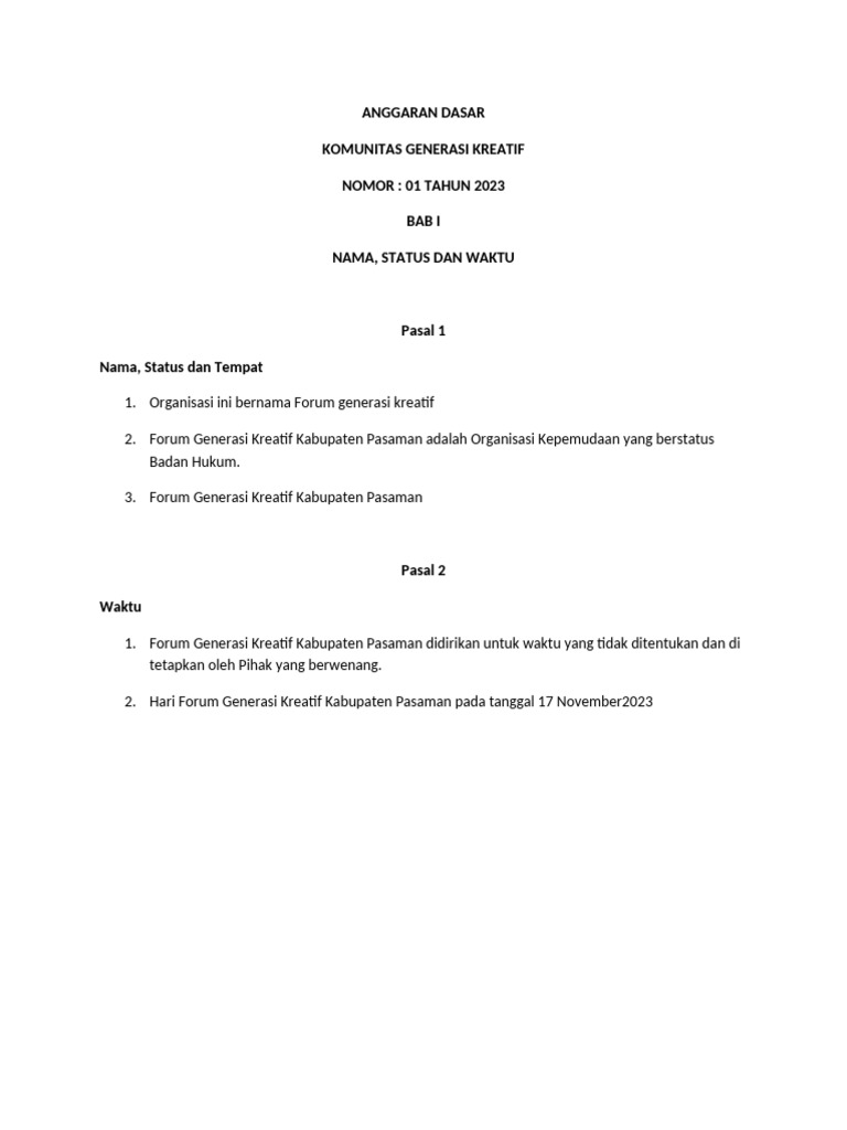 Anggaran Dasar KGK | PDF