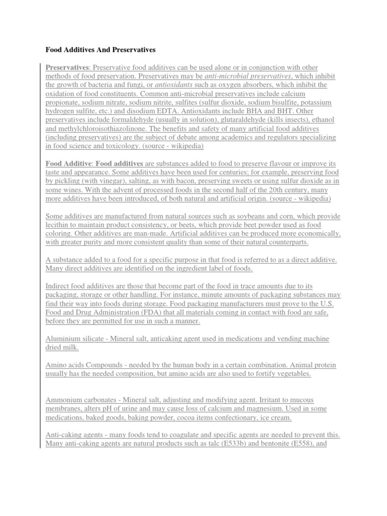 Overview of Food Additives & Preservatives | PDF | Food Preservation ...