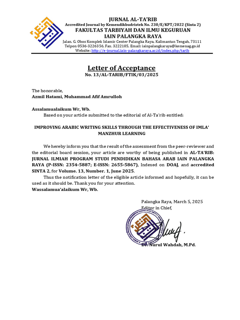 Letter of Acceptance | PDF