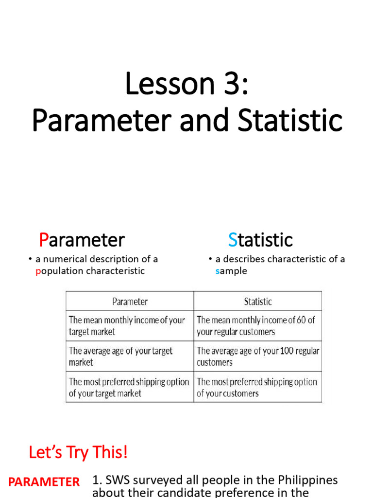 Lesson 3 Parameter Vs Statistic Pdf