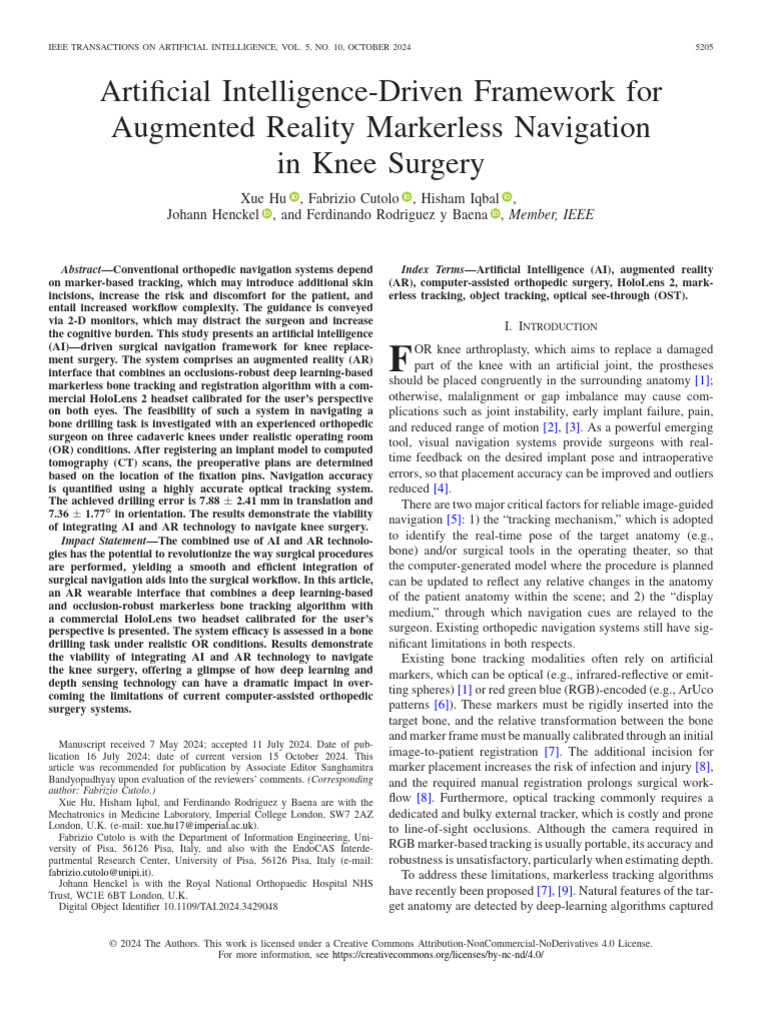 Artificial Intelligence-Driven Framework for Augmented Reality Markerless Navigation in Knee ...